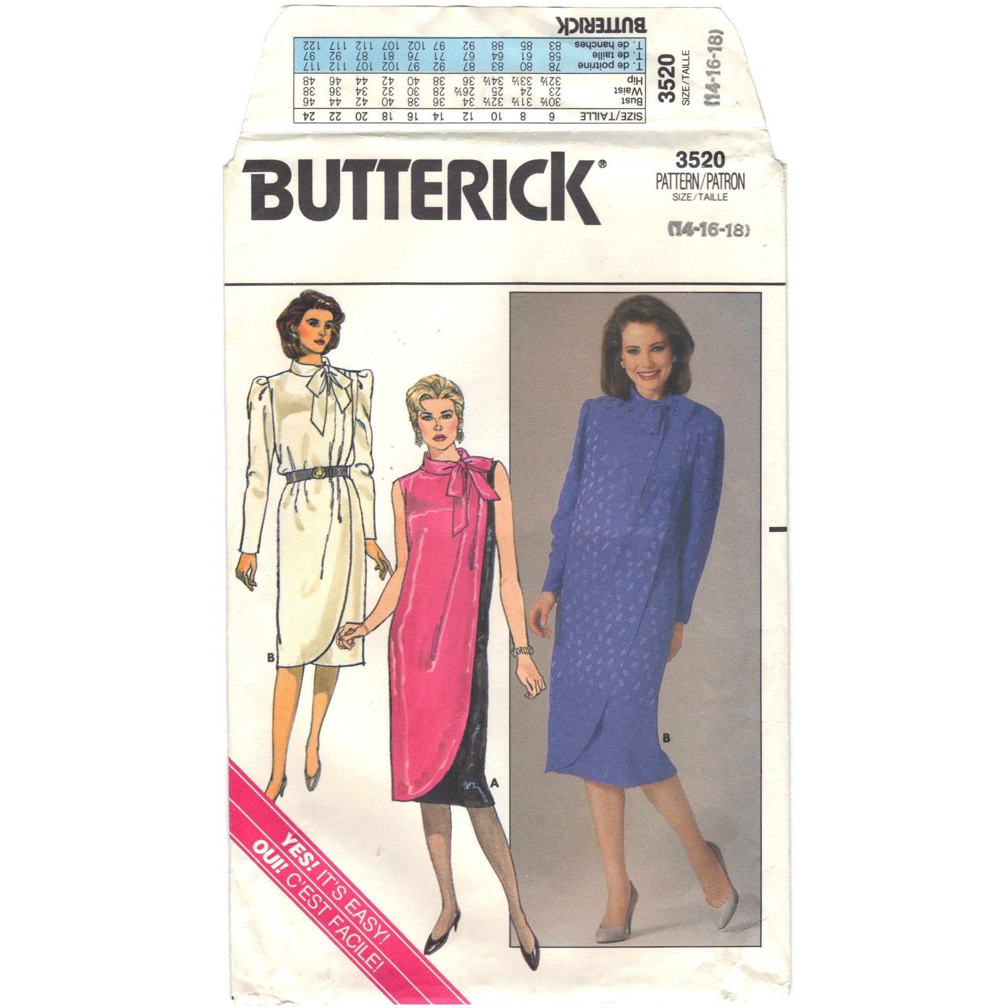 Butterick 3520 Pattern Vintage Misses Dress (Dressy/Evening Attire ...