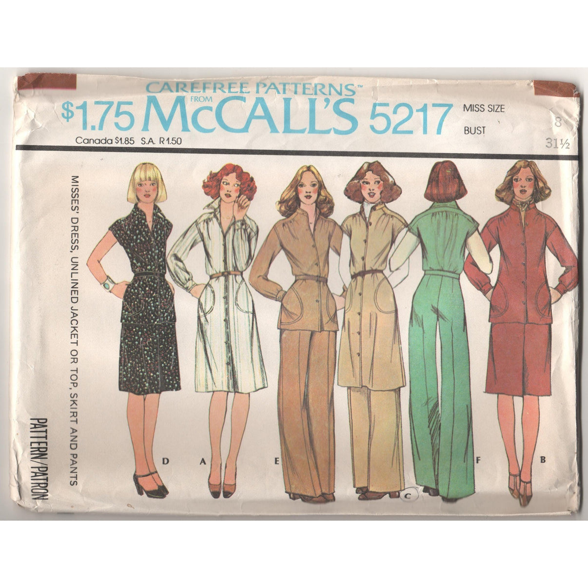 McCalls 5217 Pattern Vintage Misses Dress, Unlined Jacket or top, Skir ...