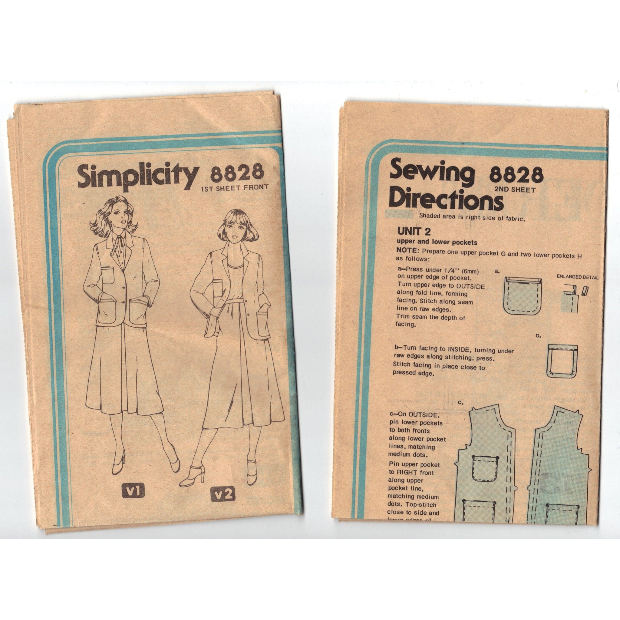 Simplicity 8828 Pattern Vintage Misses Skirt And Unlined Jacket ...