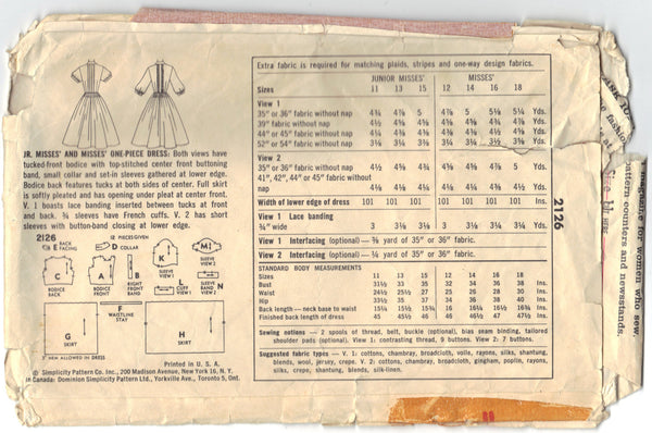 Simplicity 2126 Pattern Vintage Misses And Misses One Piece Dress ...