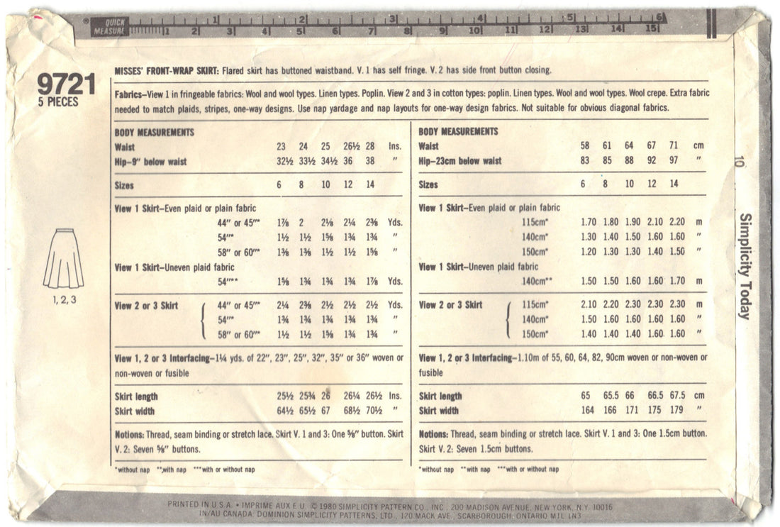 Simplicity 9721 Pattern Vintage Front-Wrap Skirt – SharPharMade