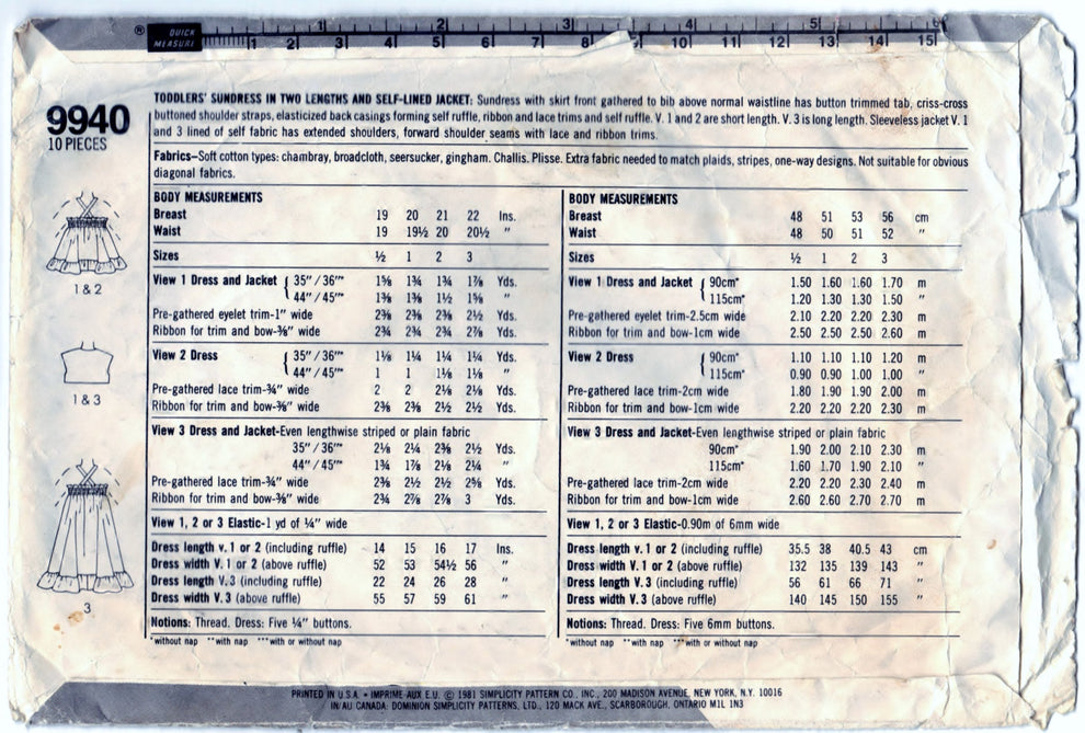 Simplicity 9940 Pattern Vintage Toddlers Sundress In Two Lengths And S – SharPharMade